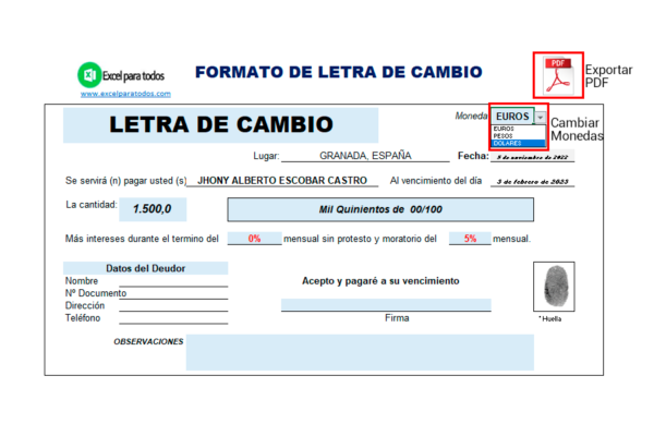Formato Letra de Cambio - Formaliza Pagos Fácilmente