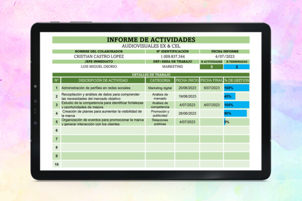 Formato Reporte de Actividades en Excel
